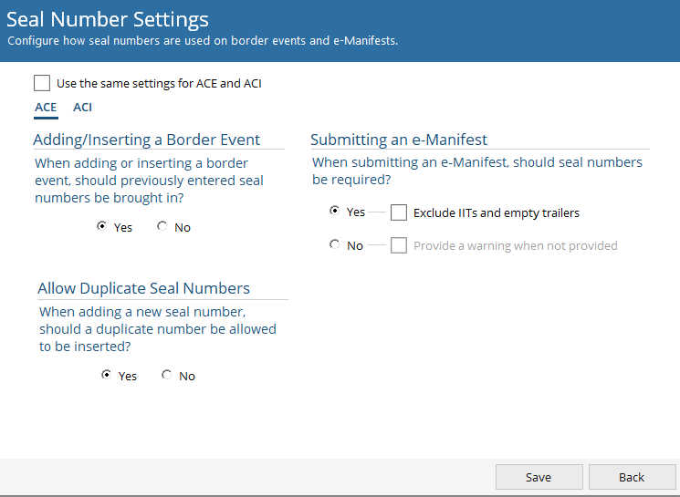 Seal Number Settings